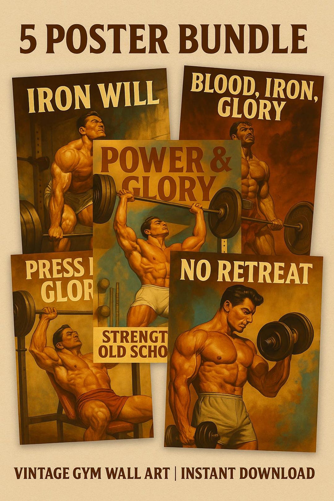 Vintage Gym Poster: Weightlifting Motivational Art (digital Download, 4 ...