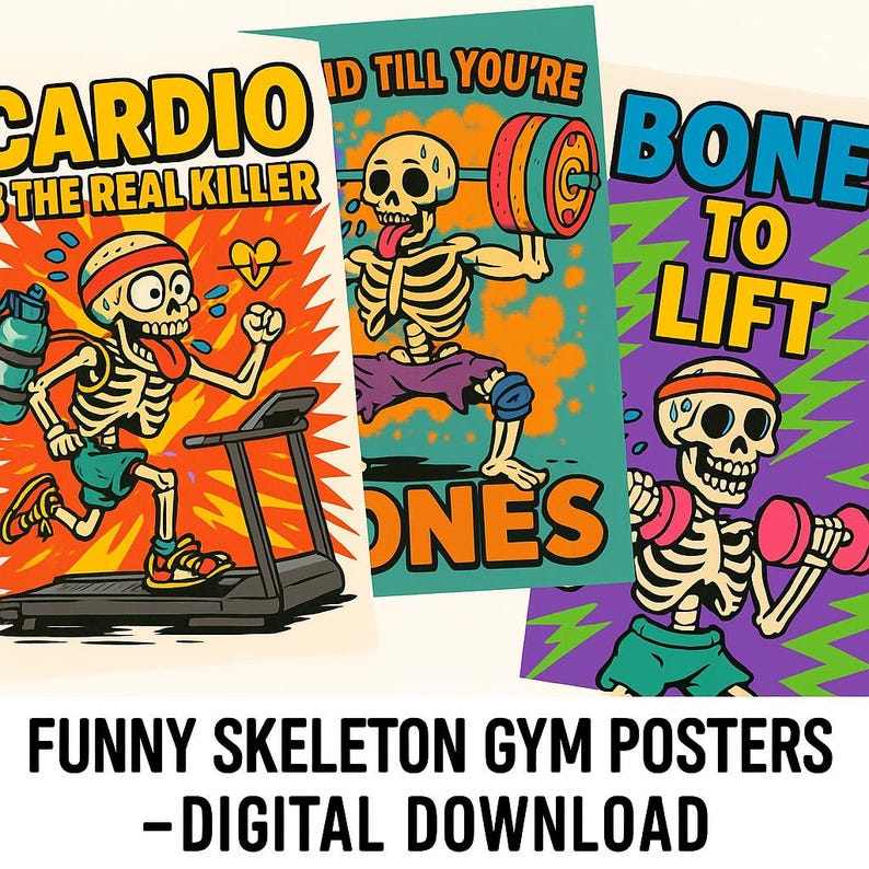 Funny Skeleton Gym Posters: Workout Motivation Art (digital Download ...