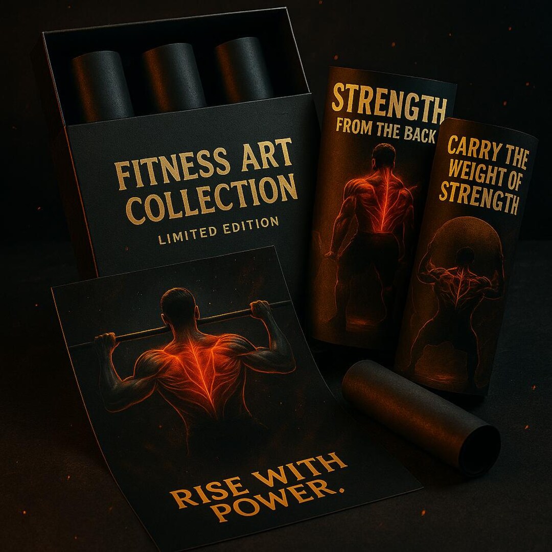 Glowing Muscle Gym Posters: Back Strength Motivation Art (7 Digital ...