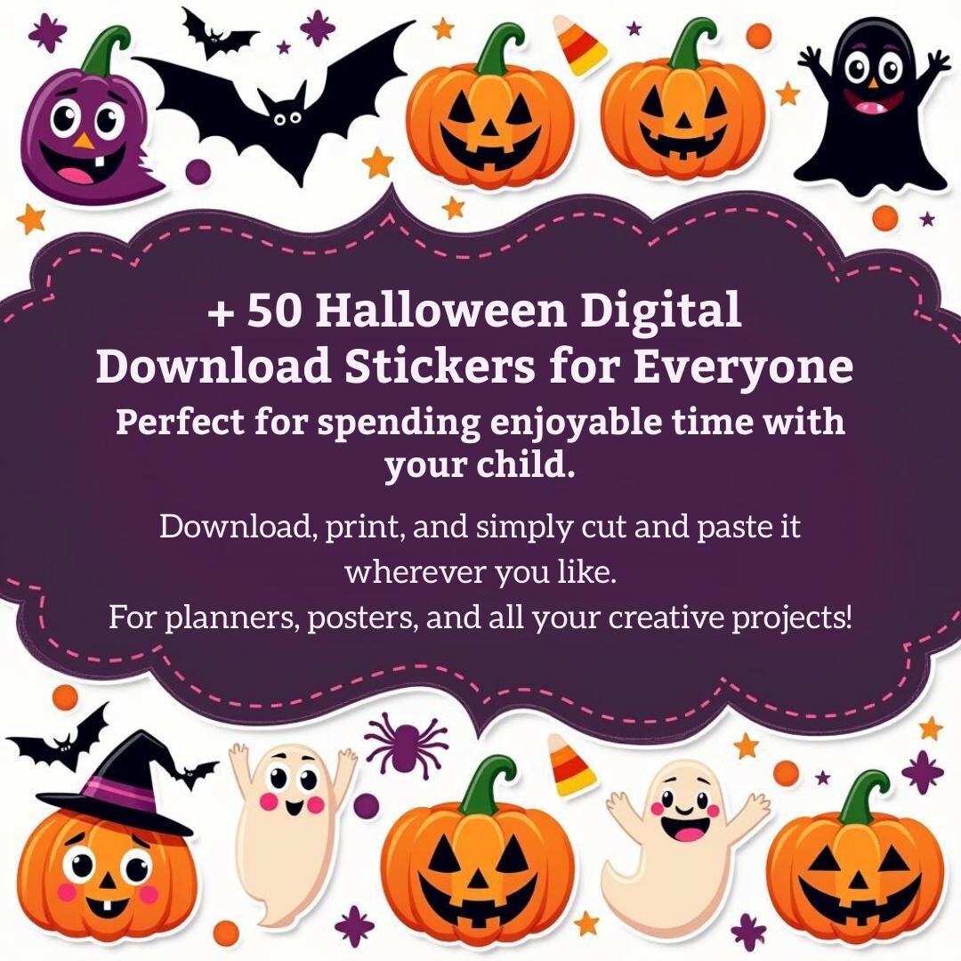 50+ Halloween Digital Stickers | Printable Download | Cute Spooky ...