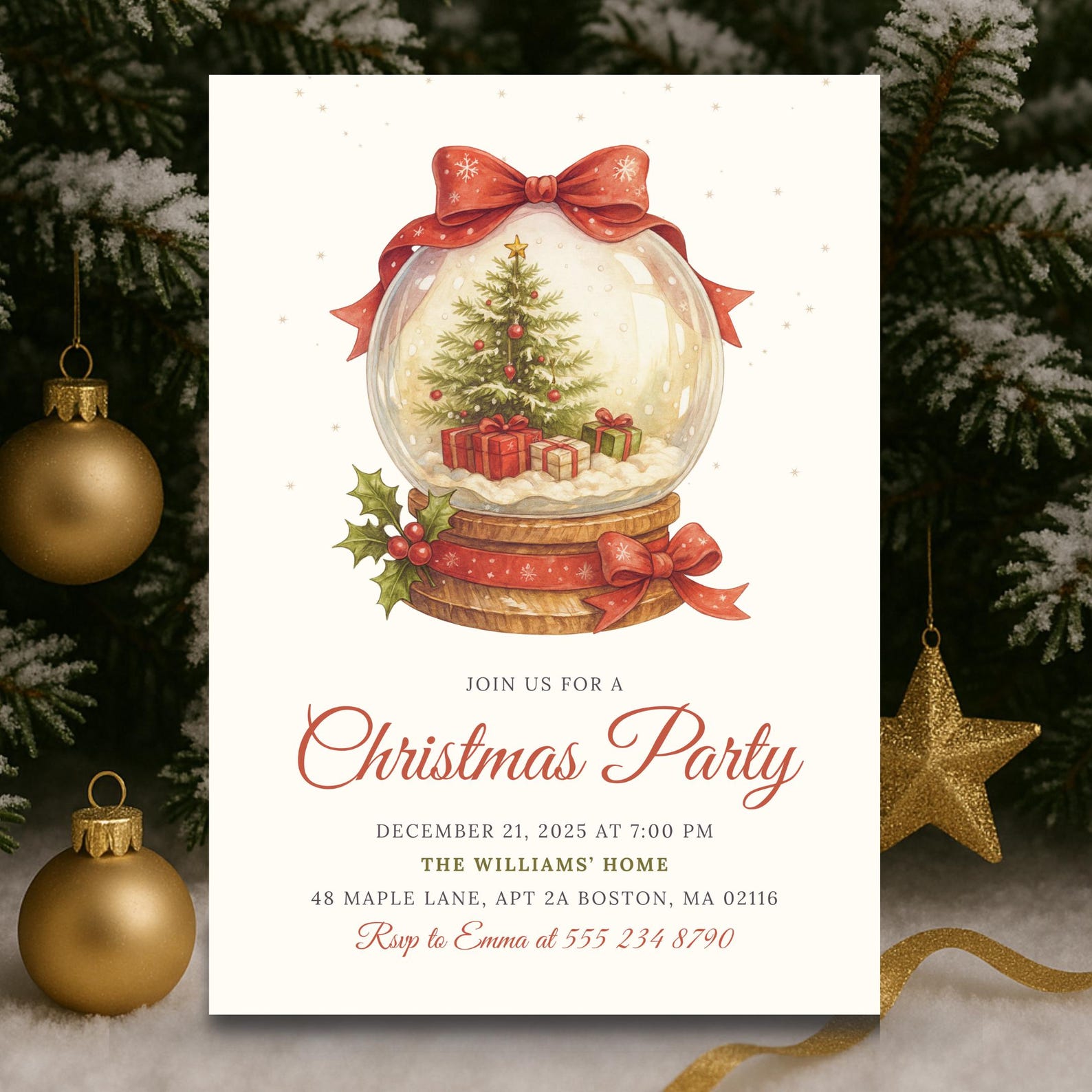 Snow Globe Christmas Party Invitation: Editable Canva Template (digital ...