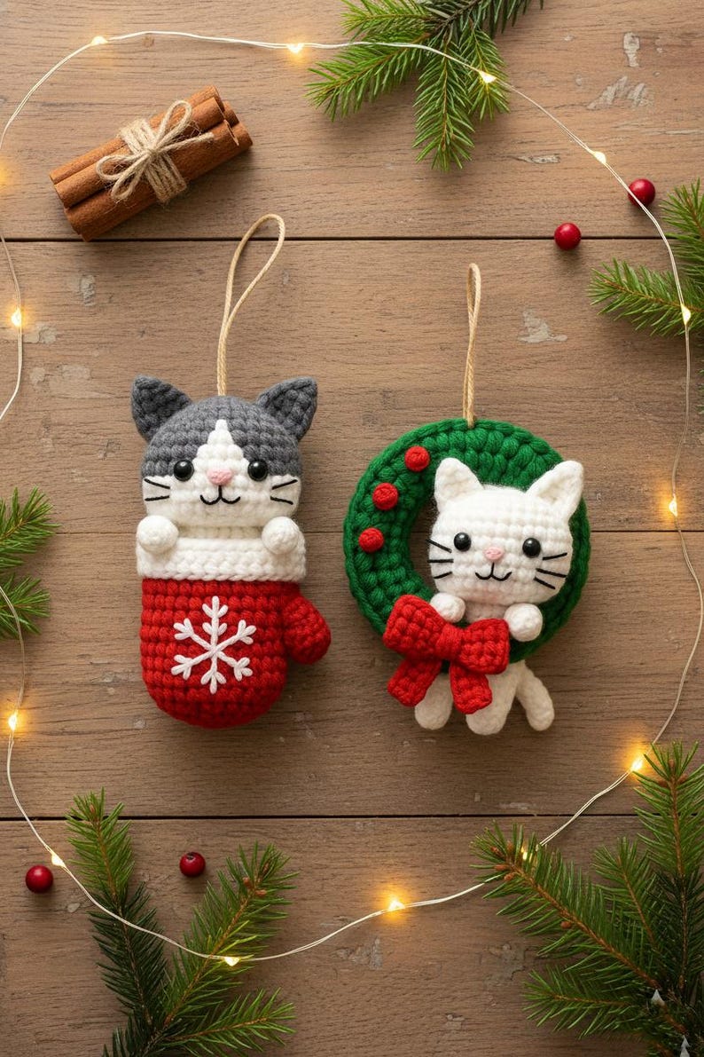 Christmas Cat Crochet Pattern PDF | Amigurumi Cat Ornament | Xmas ...
