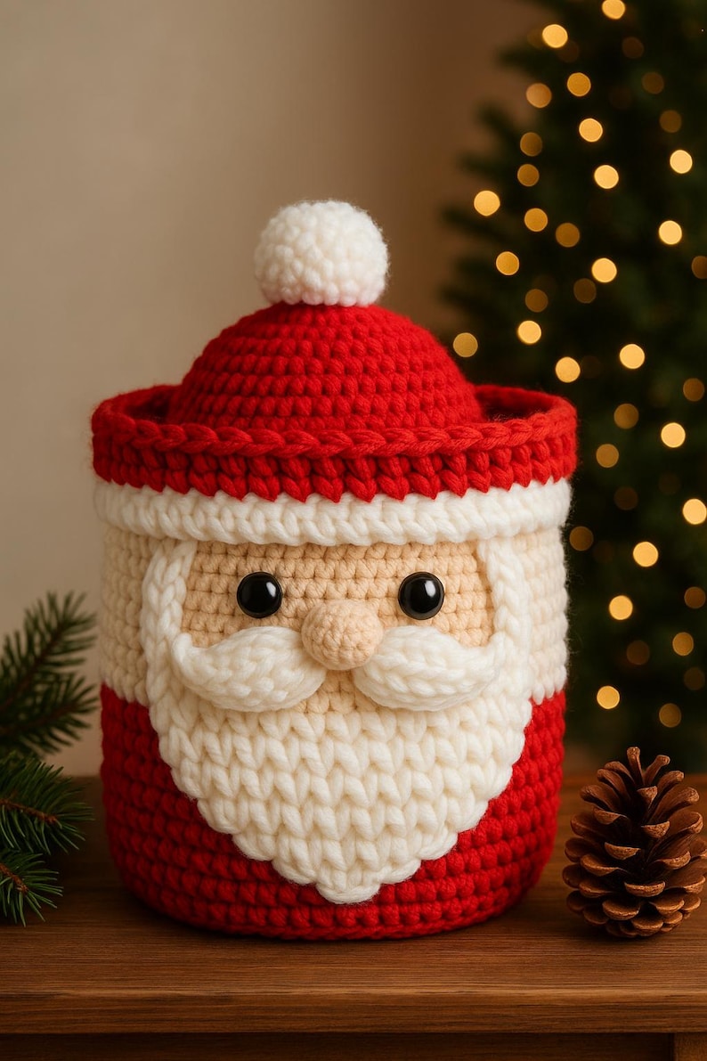 Patron au crochet du panier du Père Noël PDF | Modèle de panier de Noël ...
