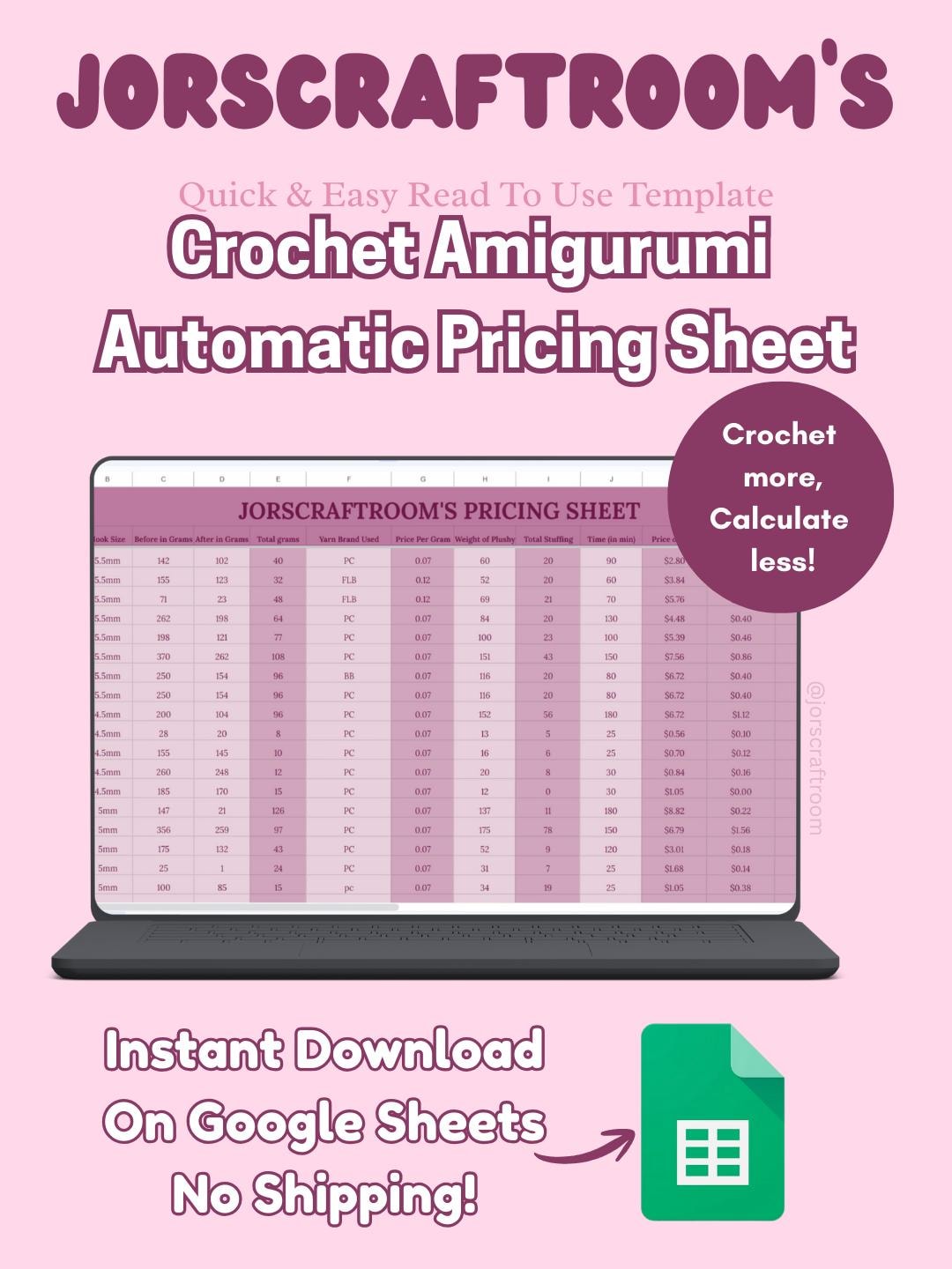 Automatic Crochet Plushy Pricing Sheet - Etsy UK