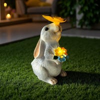 Solar Bunny Garden Statue With Glowing Butterfly – Outdoor LED Lighted ...