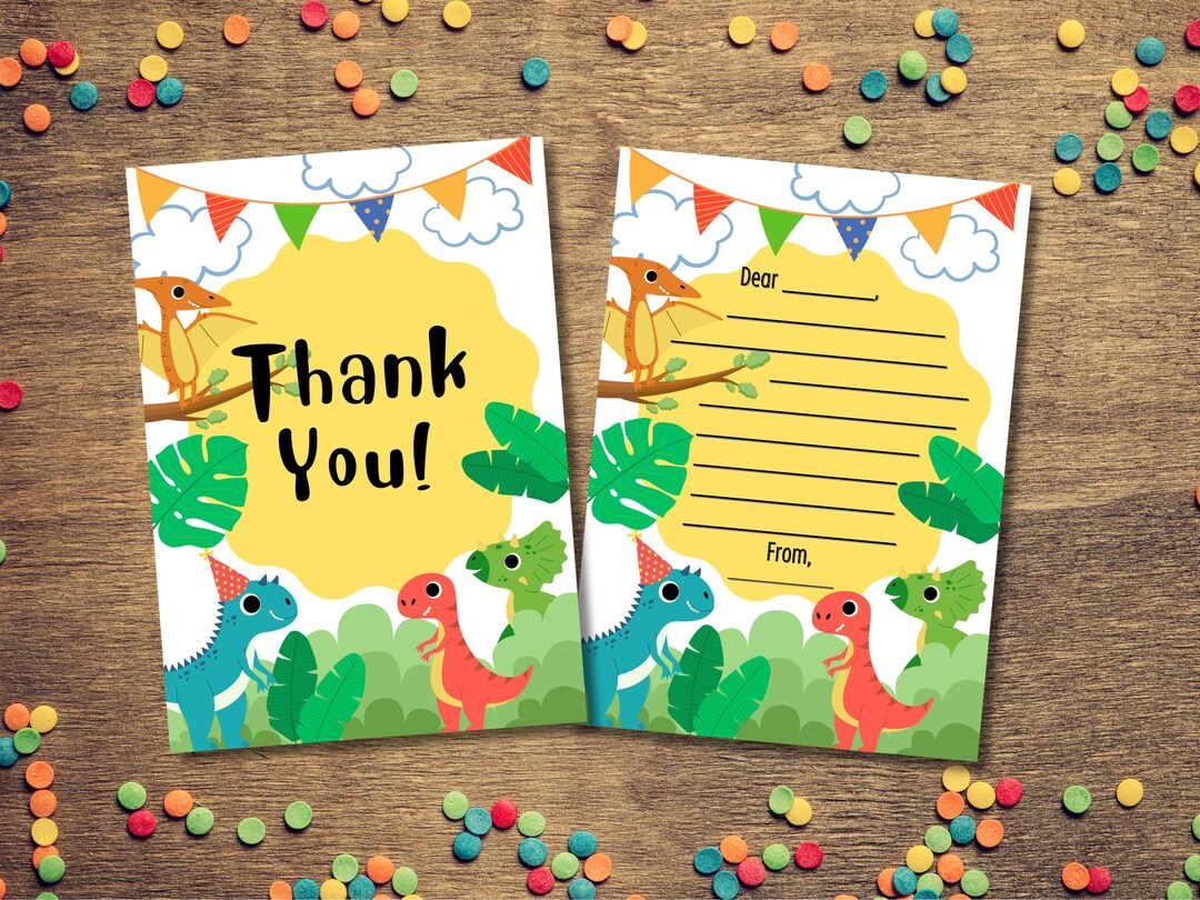 Dinosaur Thank You Notes, Canva Editable Template, Instant Download ...