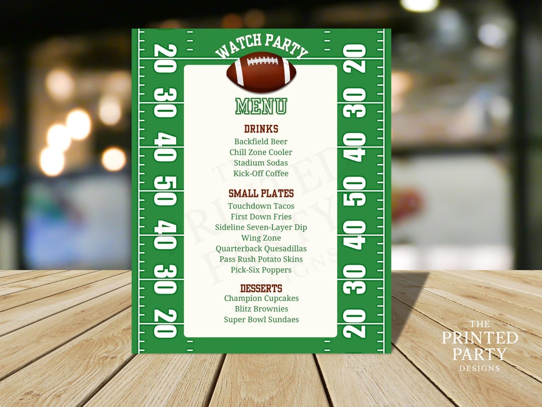 EDITABLE 8x10 Football Watch Party Menu, Printable Game Day Party Menu ...