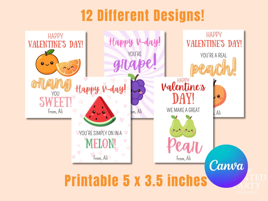 Cute Fruit Valentine’s Day Cards, 3.5x5 In, Food, Classroom & Party ...