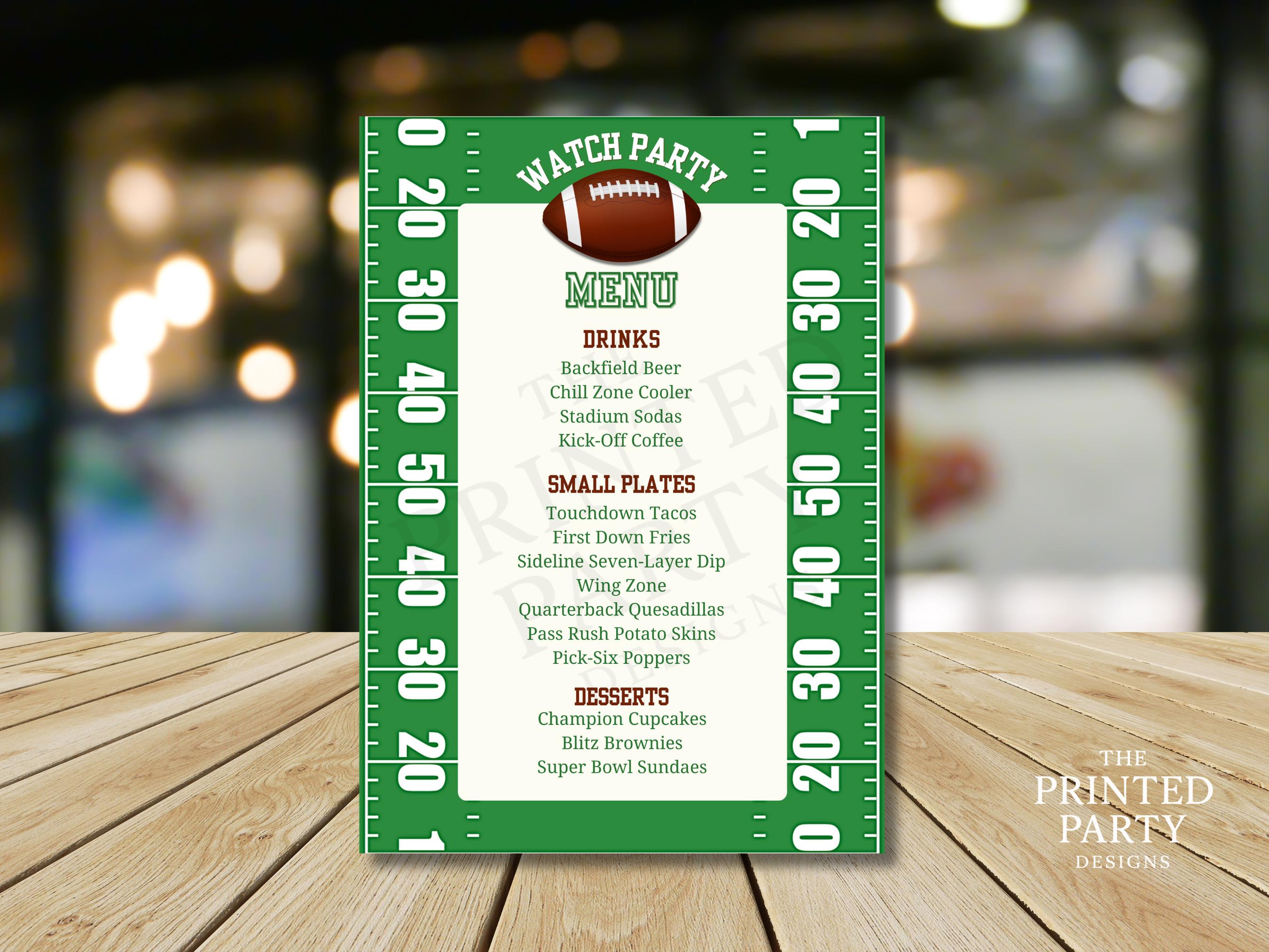 EDITABLE Football Watch Party Menu, Printable Game Day Party Menu ...