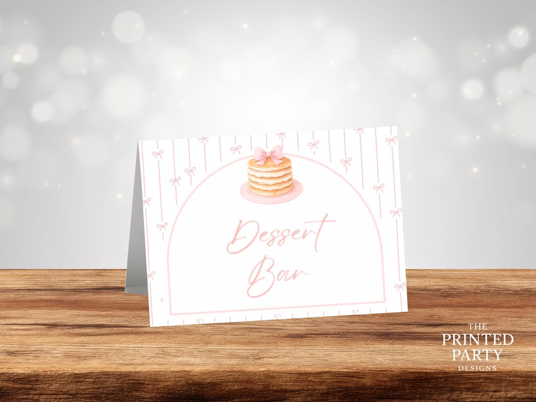 Pink Bow Pancake Baby Brunch Tent Cards, Pink Bow Baby Shower Food Tent ...
