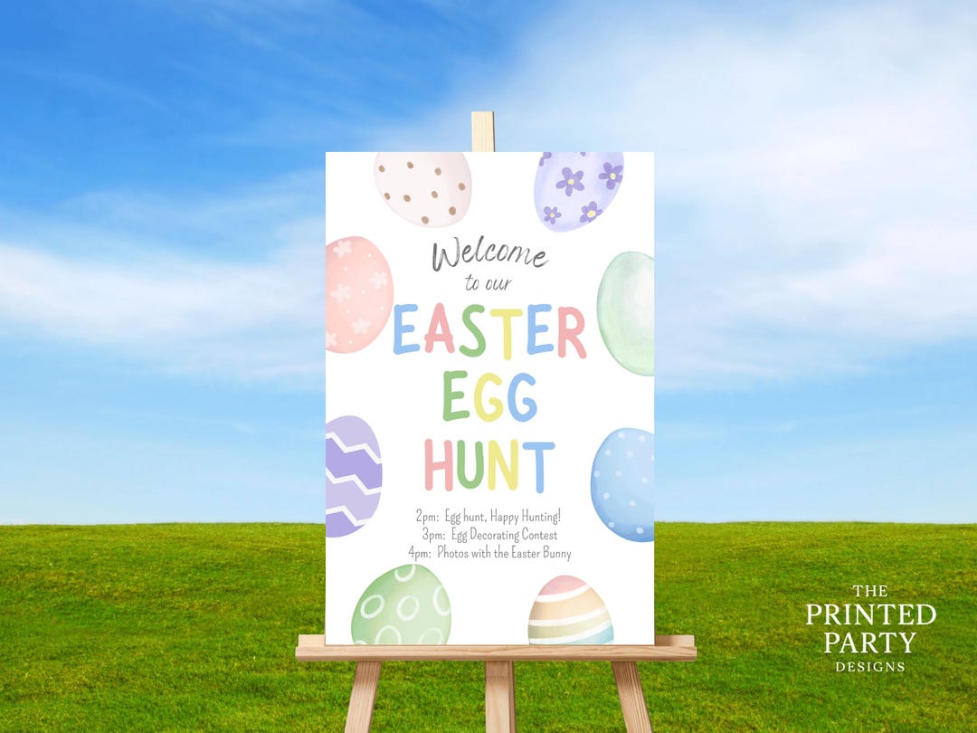 Easter Egg Hunt Welcome Sign, Canva Editable Template, Instant Download ...