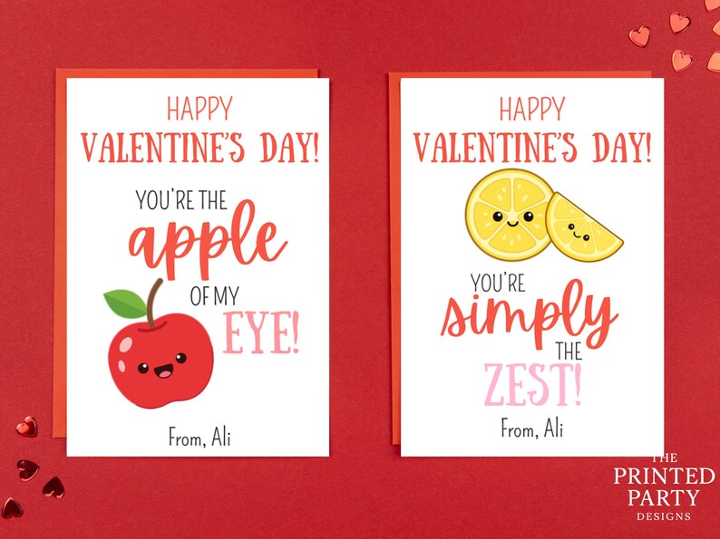 Cute Fruit Valentine’s Day Cards, 3.5x5 In, Food, Classroom & Party ...