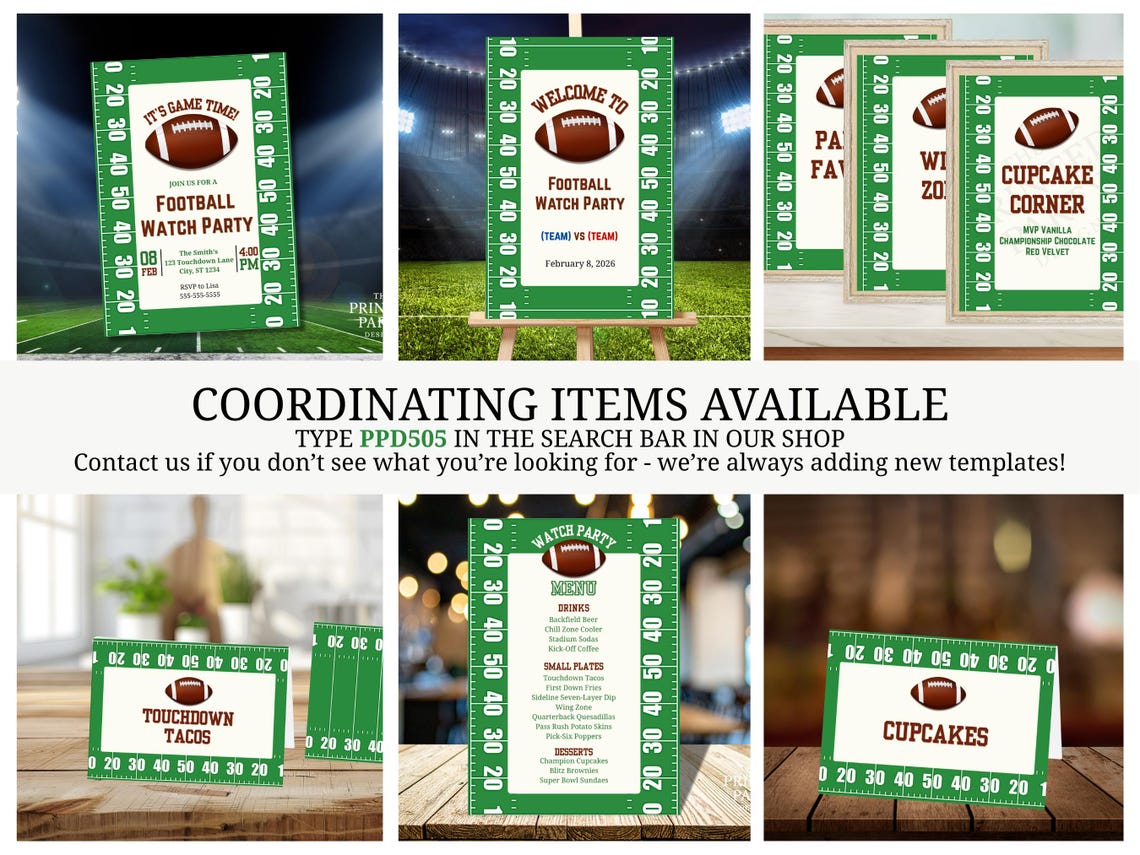 EDITABLE Football Watch Party Menu, Printable Game Day Party Menu ...