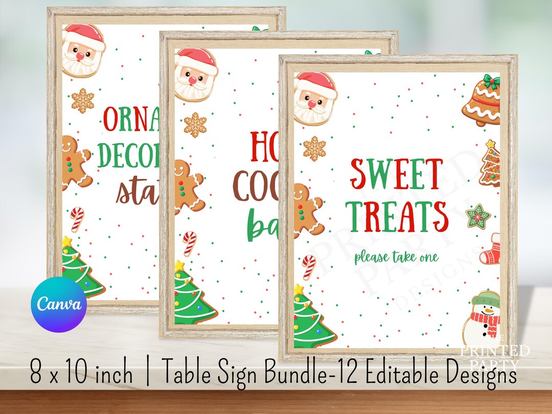 Christmas Cookie Birthday Table Sign Bundle, Editable Holiday Birthday ...