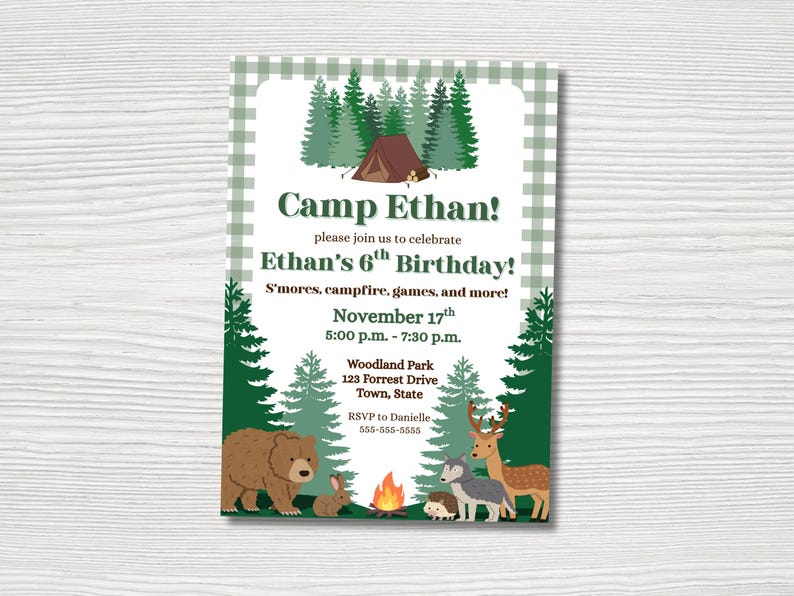 Camp Birthday Party Invitation, Canva Editable Template, Instant ...