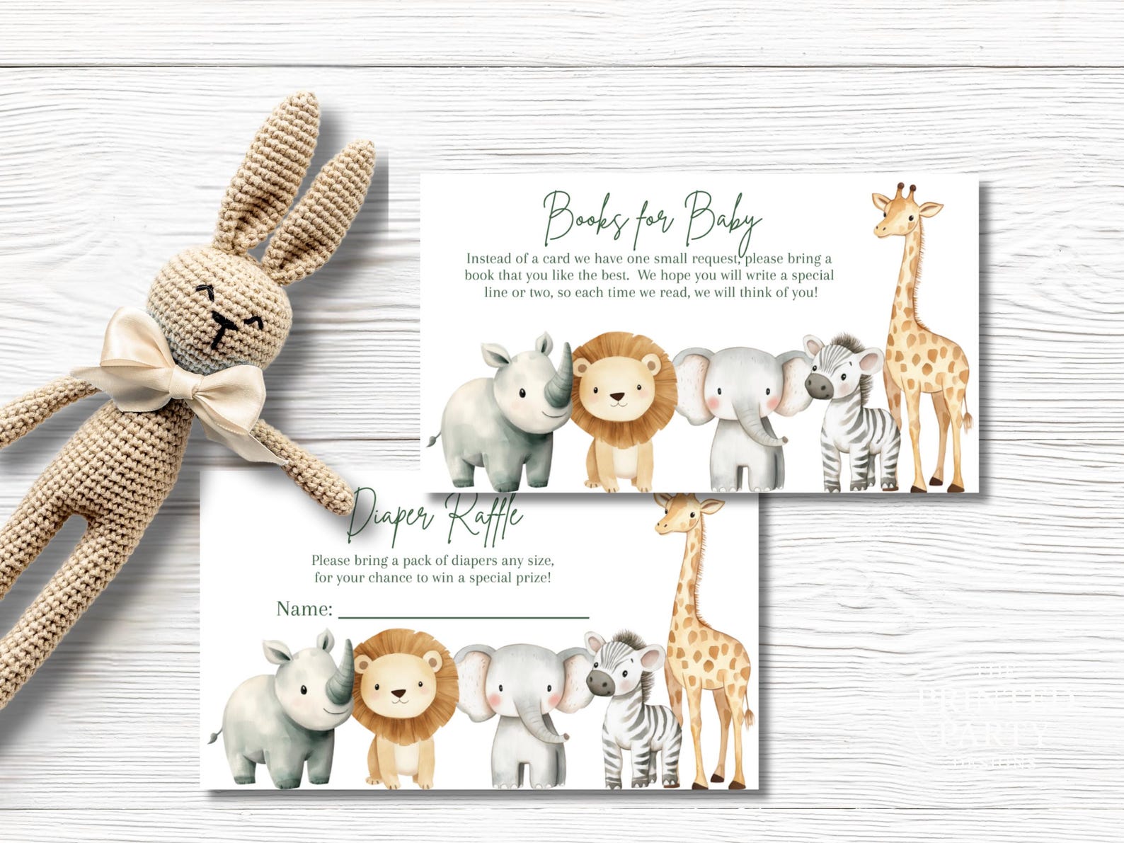 Safari Baby Animal Baby Shower Insert Cards - Diaper Raffle & Books for ...