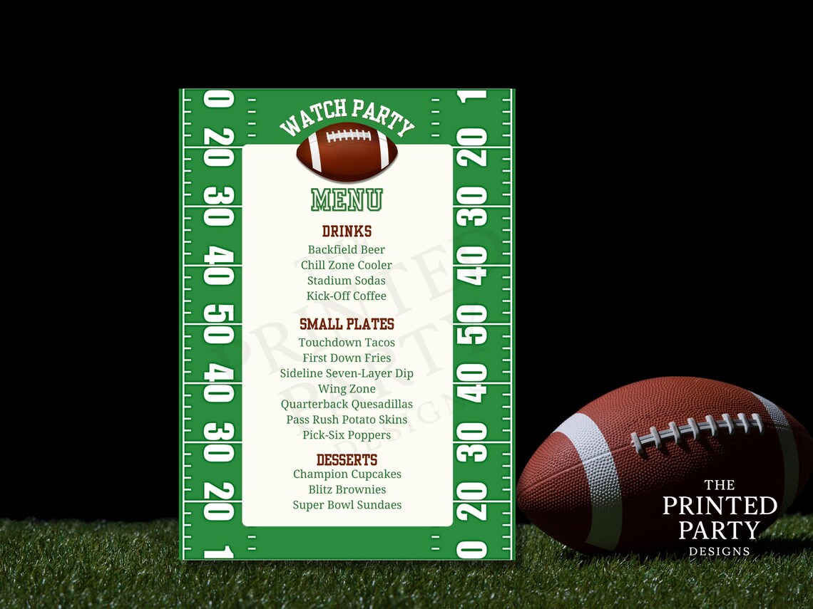 EDITABLE Football Watch Party Menu, Printable Game Day Party Menu ...