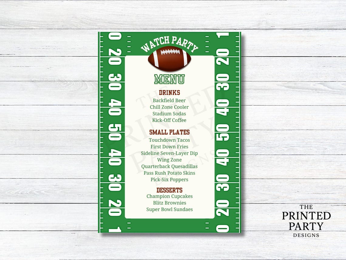 EDITABLE Football Watch Party Menu, Printable Game Day Party Menu ...