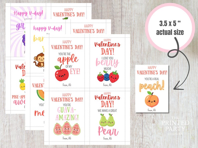Cute Fruit Valentine’s Day Cards, 3.5x5 In, Food, Classroom & Party ...