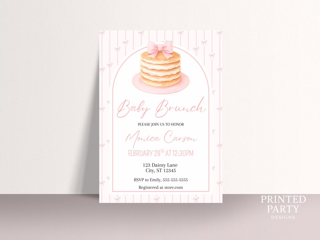 Pink Bow Pancake Baby Brunch Invitation, Baby Shower Invite, Canva ...