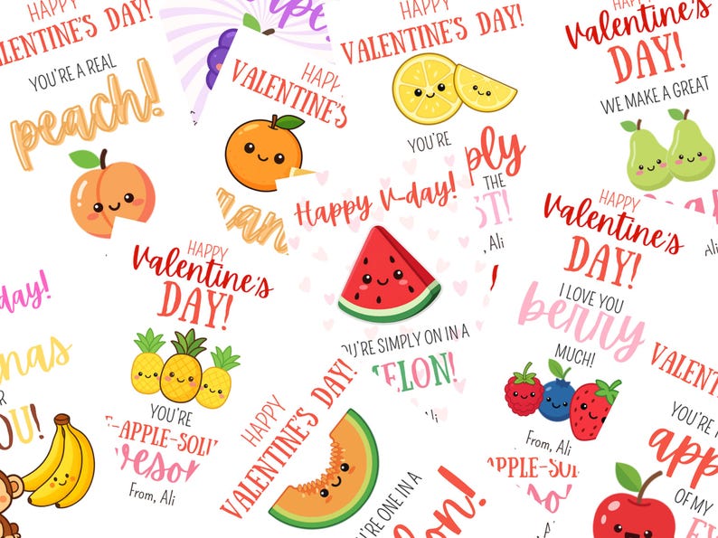 Cute Fruit Valentine’s Day Cards, 3.5x5 In, Food, Classroom & Party ...