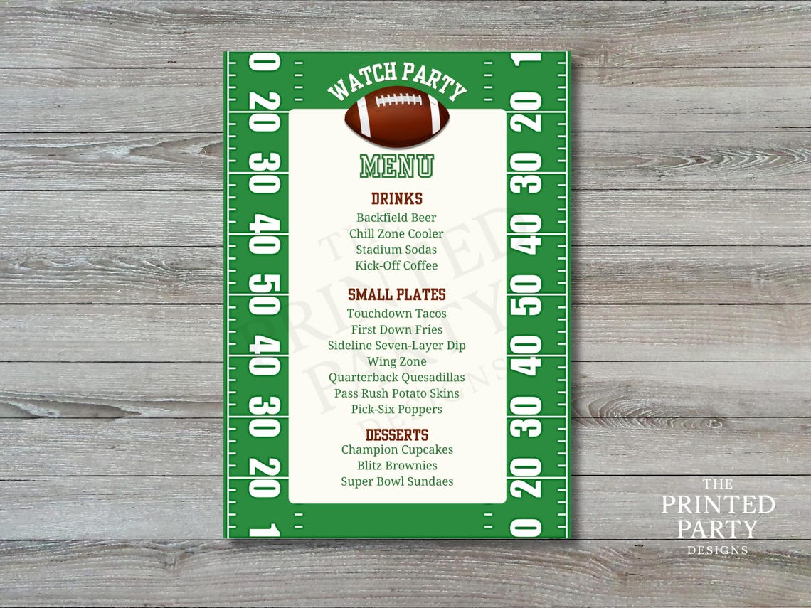 EDITABLE Football Watch Party Menu, Printable Game Day Party Menu ...