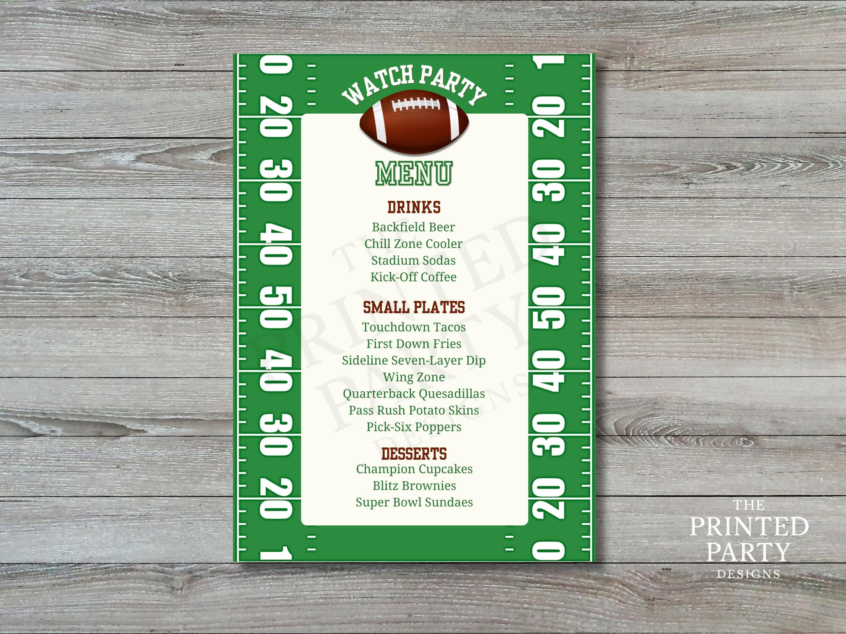 EDITABLE Football Watch Party Menu, Printable Game Day Party Menu ...