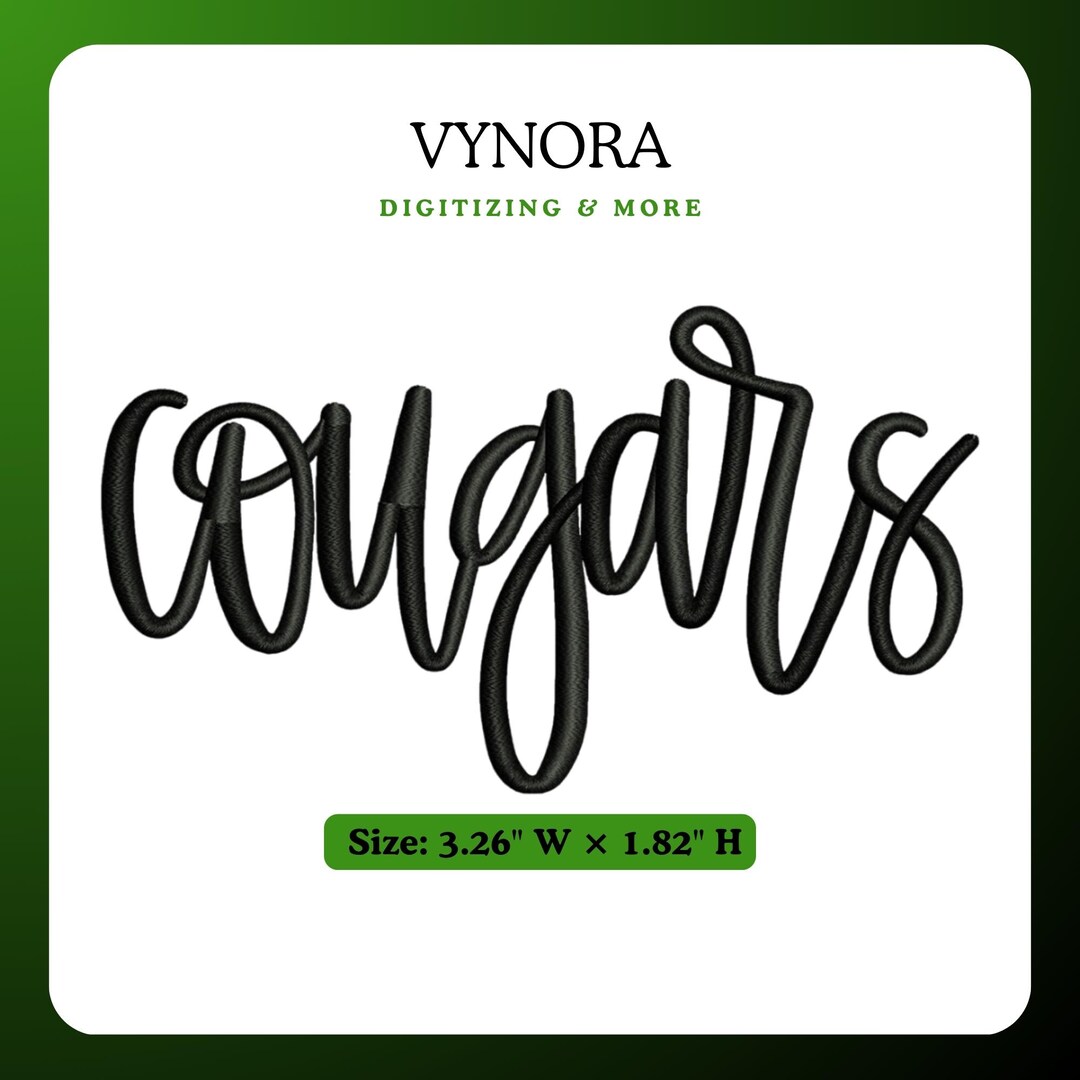 Buy Cougars 3D Puff Embroidery Design | Script Lettering Machine ...