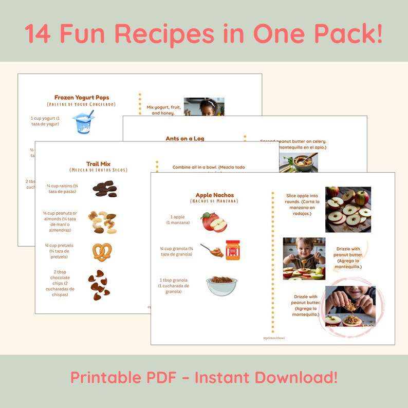 Bilingual Visual Recipe Cards for Kids | Montessori Cooking (PDF) - Etsy