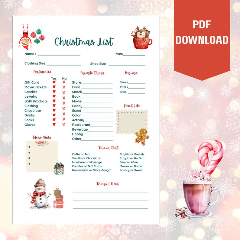 Christmas Wish List Printable | Letter to Santa, 6 Festive Designs (PDF ...