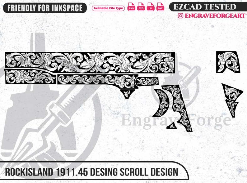 Rockisland1911 .45 Scroll Art Svg,lasercut,laserengraving,fiberlaser ...