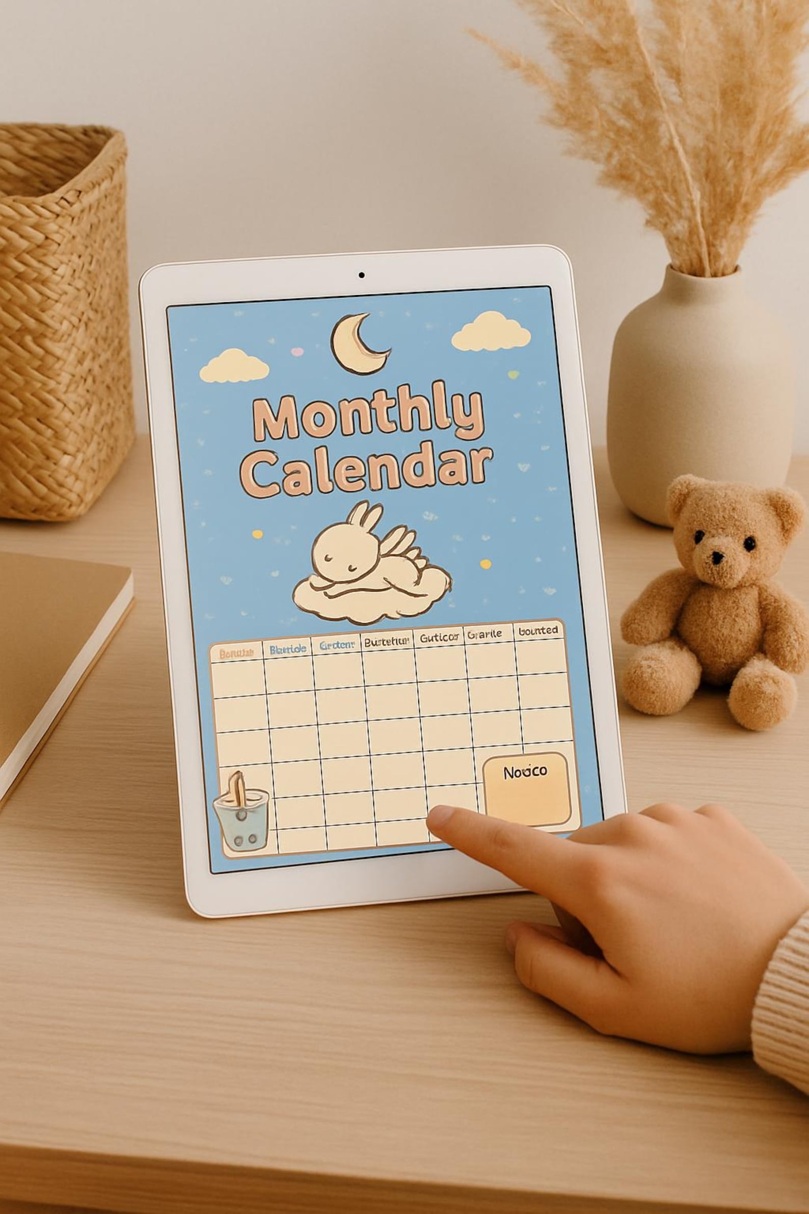 Kawaii Monthly Calendar Printable PDF | Cute Bunny Bear Undated Planner ...