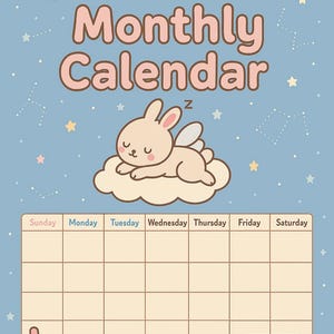 Kawaii Monthly Calendar Printable PDF | Cute Bunny Bear Undated Planner ...