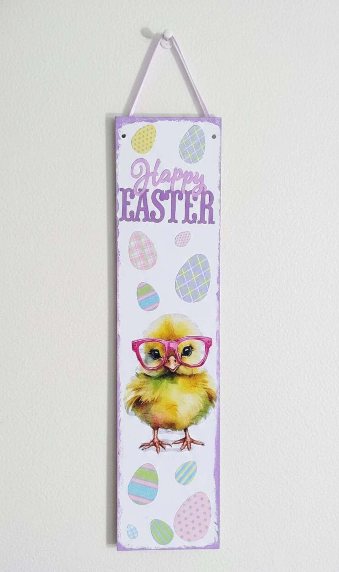 Cute Happy Easter Chick W Colorful Eggs Door Hanger, Spring Front Door ...
