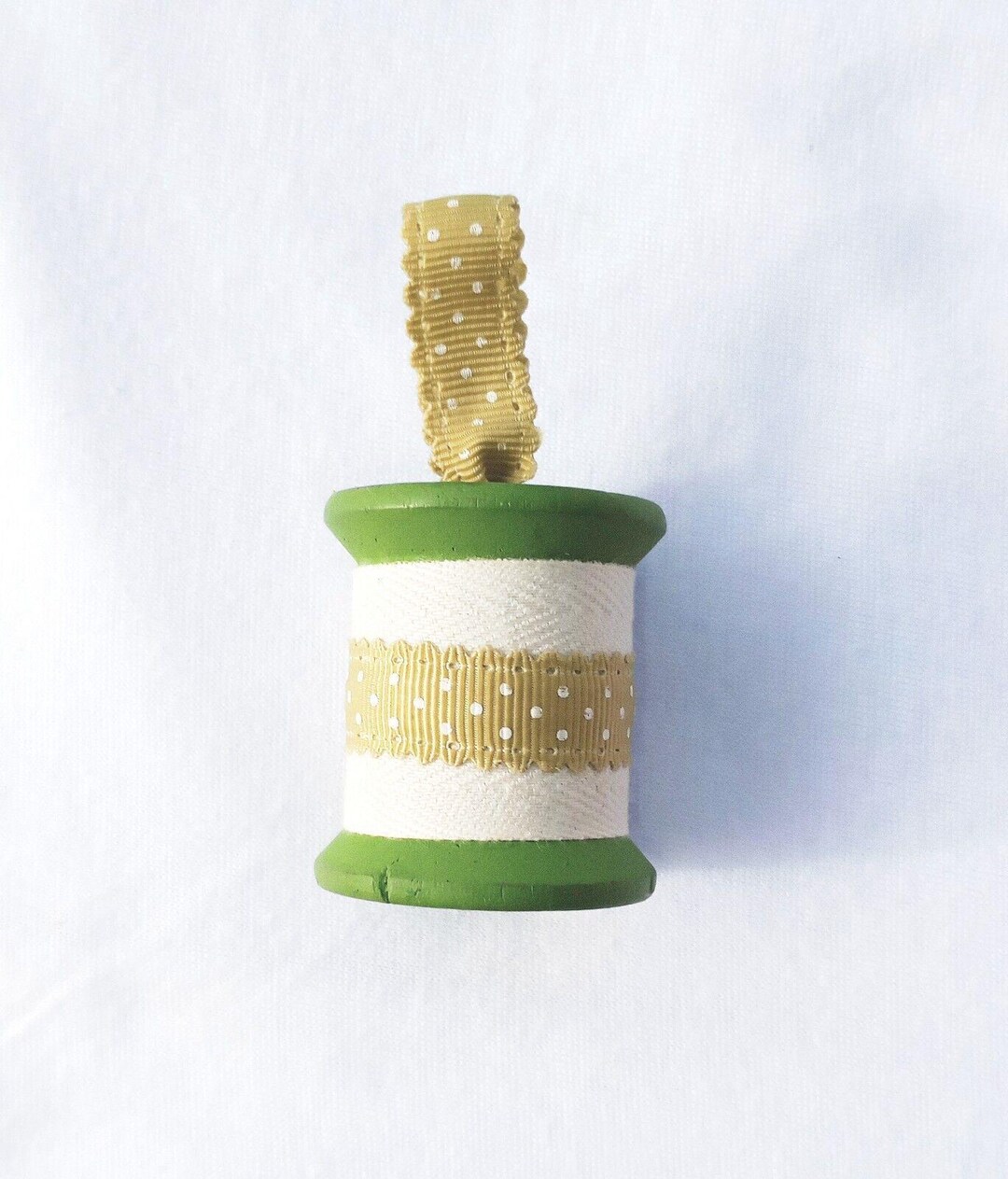 Handmade Upcycled Green Wooden Spool Hanging Ornament, Spring Home ...