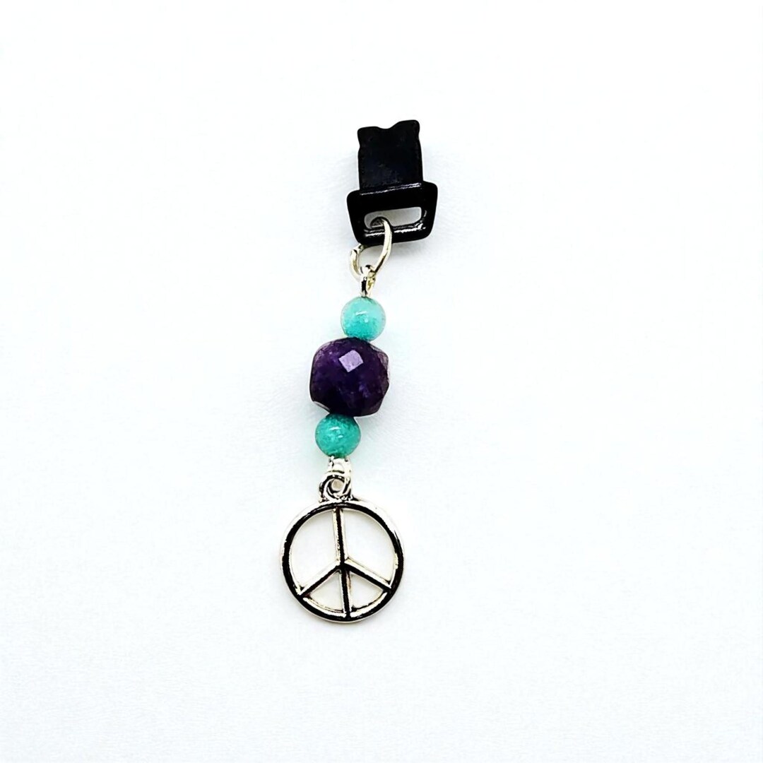 Hippie Peace Sign Gemstone Beaded Dust Plug Phone Charm, Ctype Charm ...