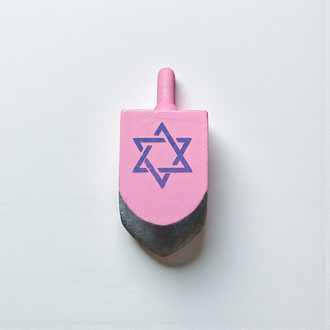 Large Hand Painted Wooden Pink Hanukkah Dreidel Decoration, Chanukah ...