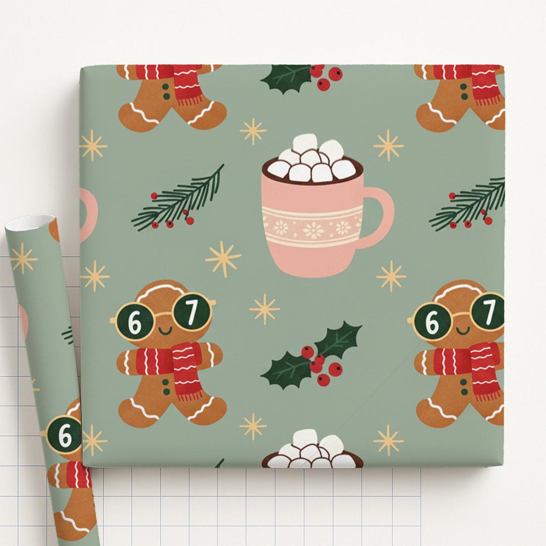 67 Meme Gingerbread Man Wrapping Paper, Sage Green Christmas Gift Wrap ...