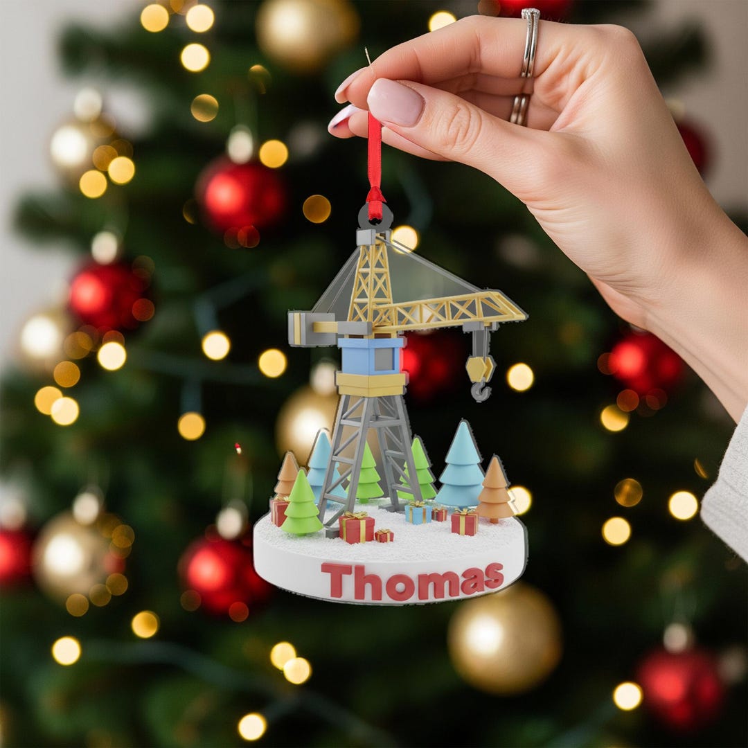 Personalized Tower Crane Acrylic Ornament: Construction Christmas Decor ...