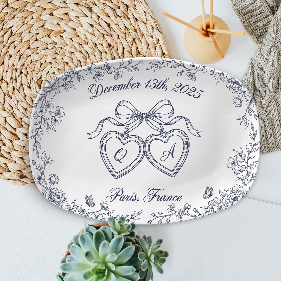 Personalized Wedding Platter: Custom Couple Initials & Date, Blue ...