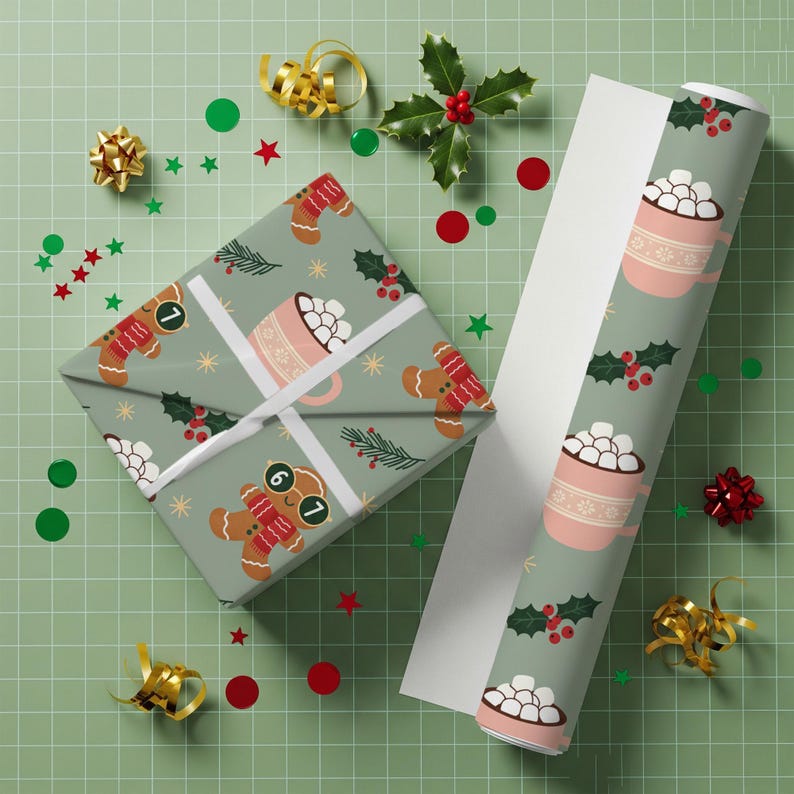 67 Meme Gingerbread Man Wrapping Paper, Sage Green Christmas Gift Wrap ...