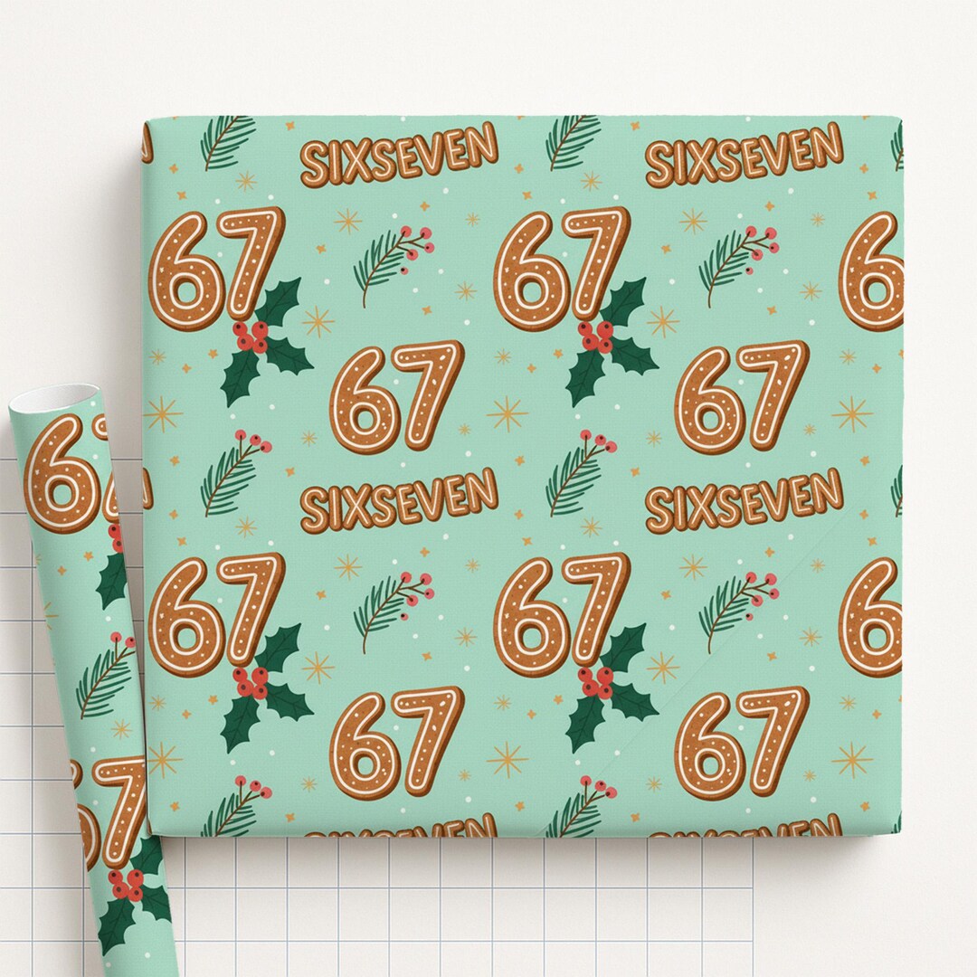 Six Seven 67 Gingerbread Wrapping Paper, Mint Christmas Meme Gift Wrap ...