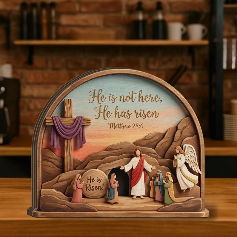 He is Risen Wood Sign: Jesus Resurrection Scene, Easter Decor - Etsy