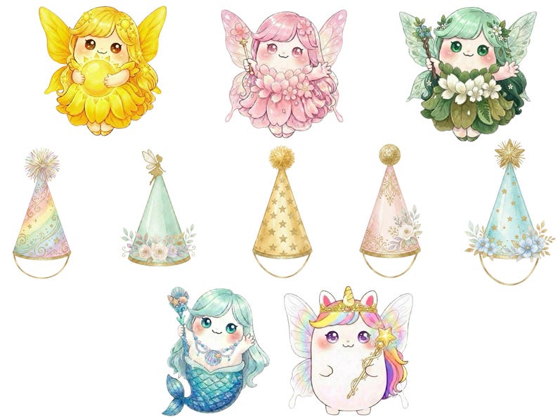 Fairy Birthday Clipart Bundle 30 PNG, Watercolor Party Decorations - Etsy