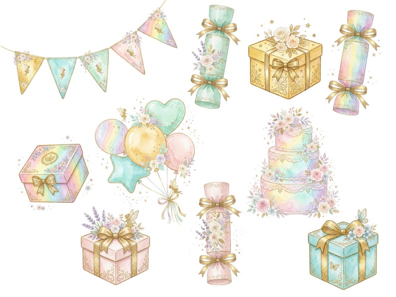 Fairy Birthday Clipart Bundle 30 PNG, Watercolor Party Decorations - Etsy