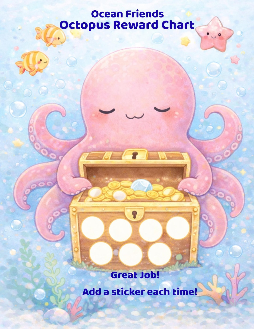 Octopus Reward Chart for Kids | Ocean Animals Sticker Tracker ...