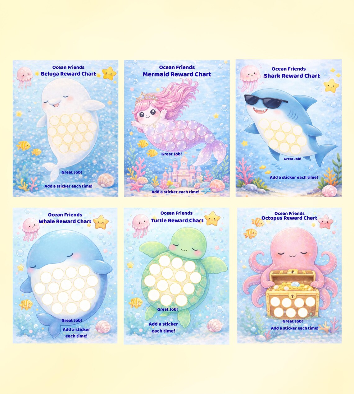 Whale Reward Chart for Kids | Ocean Animals Sticker Chart - Etsy