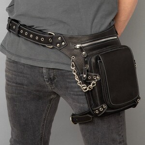 Black Leather Utility Bag With Leg Strap Doubles as Shoulder - Etsy