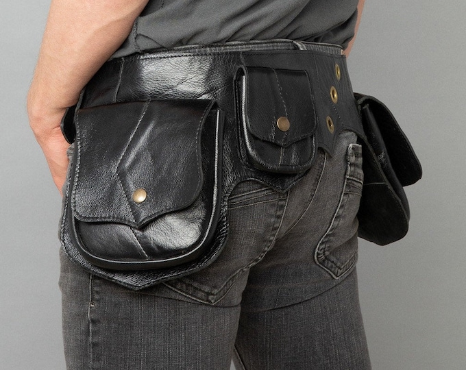 Brown or Black Utility Leather Belt, Genuine Leather Belt With Large ...