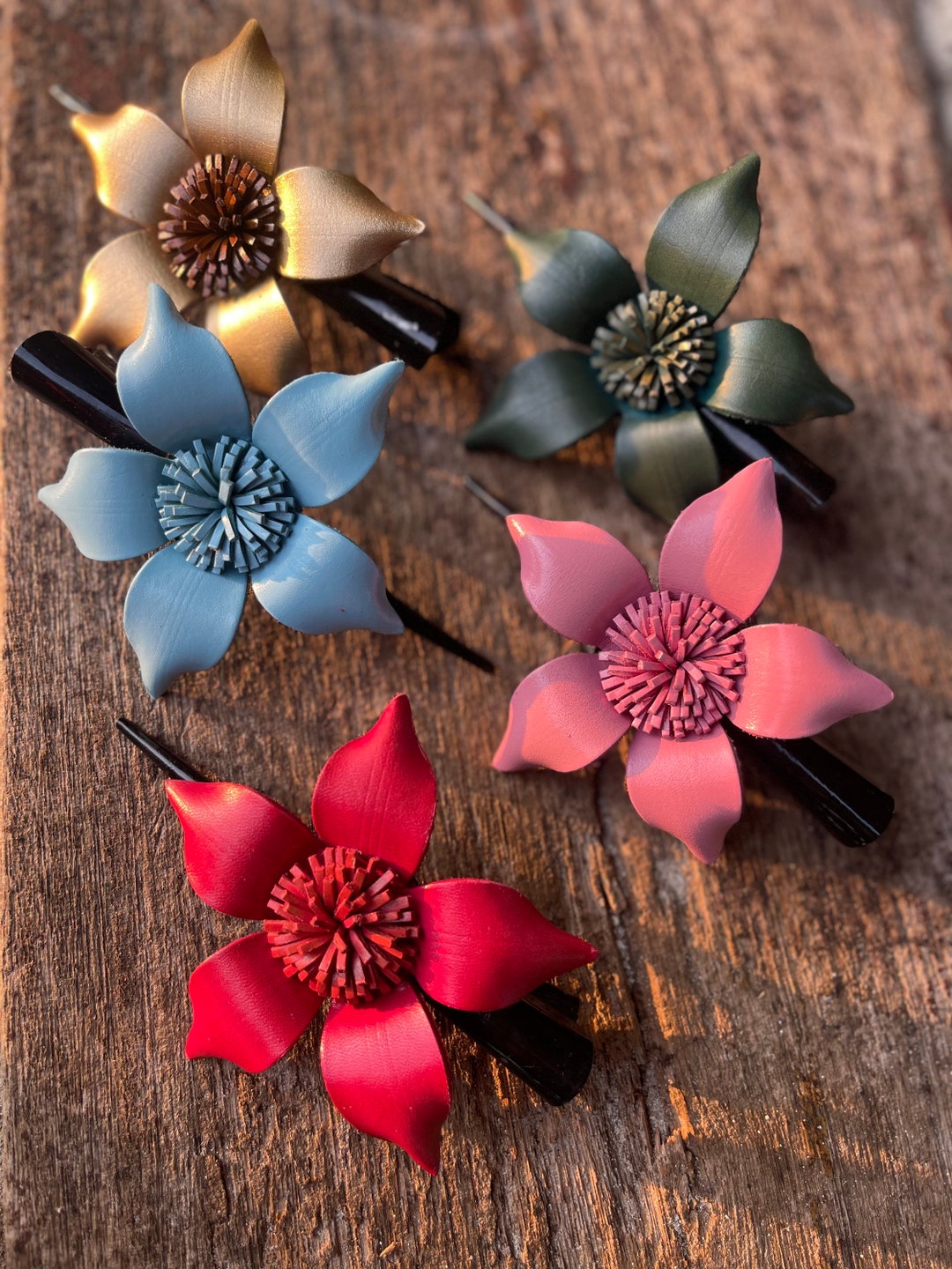 Genuine Leather 3D Flower Hair Clip A Trendy Boho Hair Accessory for ...